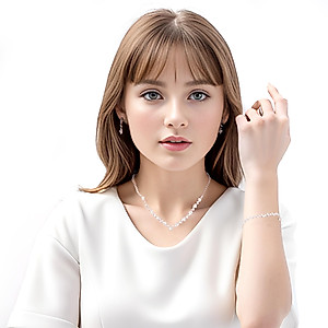 Jmkcoz Women Jewelry Set Silver Necklace Earrings Bracelet Rhinestone Crystal Bridal Wedding Jewelry Sets for Brides Bridesmaid Wedding Party (Style 2)