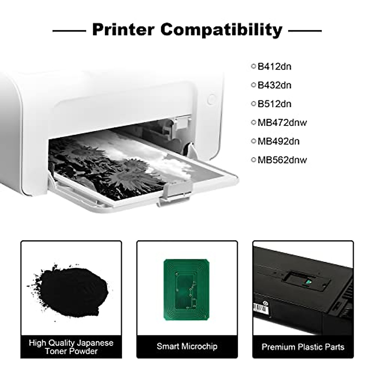 Compatible 45807105 Toner Cartridge Replacement for OKI B412 B432 B512 MB472 MB492 MB562 Toner Black 7000 Pages-1 Pack by W-Print