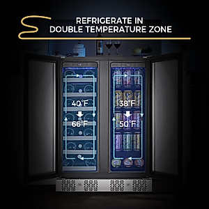Empava 24 Inch Beverage Refrigerator Wine Dual Zone with Glass Door, Holds 20 Bottles and 72 Cans Built-in and Freestanding Fridge for Beer Soda Drink Bar Kitchen Cabinet, Silver