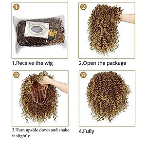 AISI QUEENS Afro Wigs For Black Women Short Kinky Curly Brown Mixed Blonde Synthetic Wig with Bangs Heat Resistant Wigs With Wig Cap