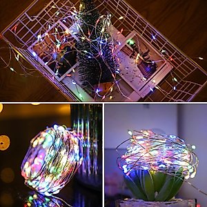 NB 2pcs String Lights Outdoor, 100 LED Solar Fairy Lights, Solar Copper Wire Twinkle Lights for Patio, Garden, Tree, Fence, Party, Wedding, Christmas Decor (Multi-Colored)