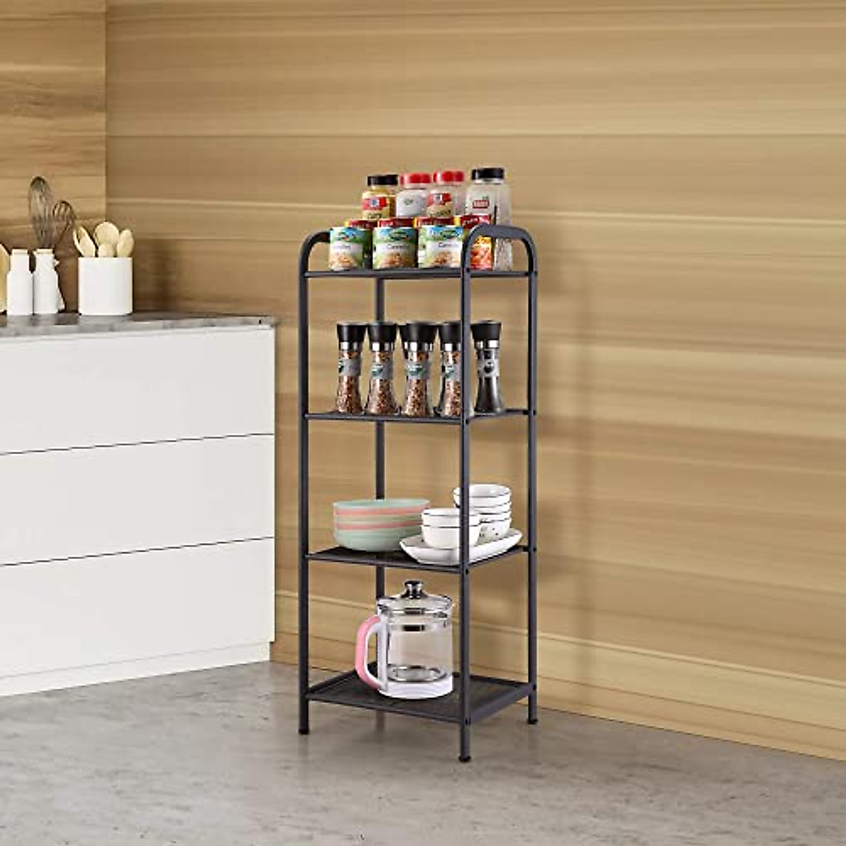 MAX Houser Storage Rack with Shelf,Industrial Style Extendable Plant Stand, Standing Shelf Units for Kitchen, Bathroom, Office,Living Room, Balcony, Kitchen (Charcoal Gray, 4 Tier)