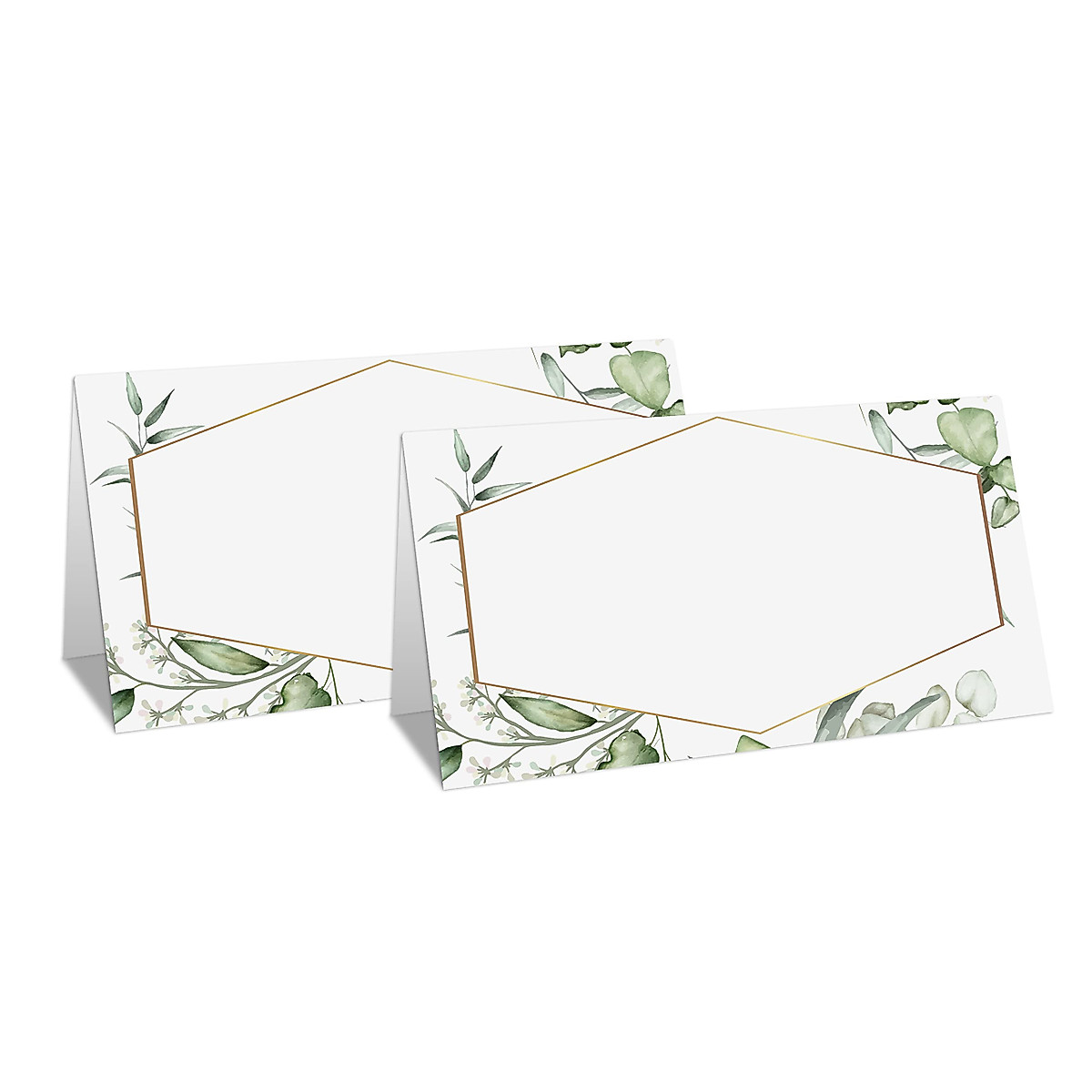 Gold Foil Greenery Table Place Card, 25 Pcs Tent Style Cards Set with Green Eucalyptus, Editable Name Cards for Table Seating, Food Lables for Birthday Party, Baby Shower, Wedding, Bridal Shower(12)
