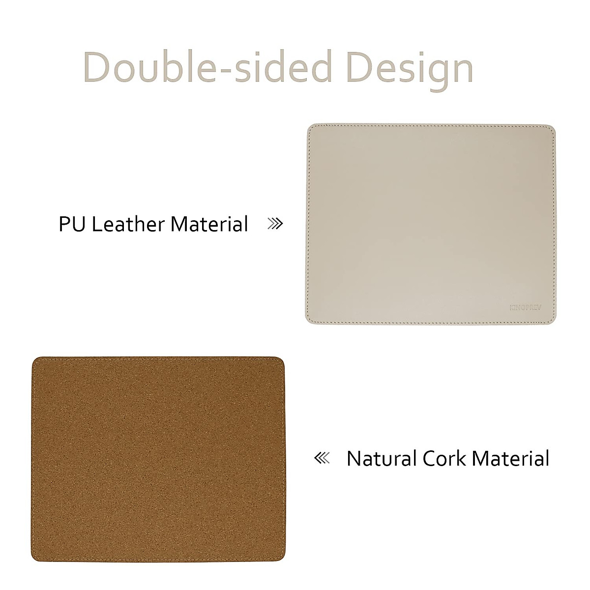 KINOPREV Leather Mouse Pad - Wood Mouse Pad with Stitched Edge,PU Non-Slip Mouse Pad,Double Side Mousepad,Waterproof Gaming Mouse Pad for Computers,Laptop,Office & Home,10.2" x 8.3",1 Pack (Beige)