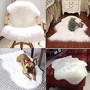 HEBE Faux Fur Rug Sheepskin Rug Runner 2'x4' Soft Sheepskin Fur Chair Couch Cover Milk White Sheepskin Area Throw Rug Runner for Bedroom Kids Nursery Living Room