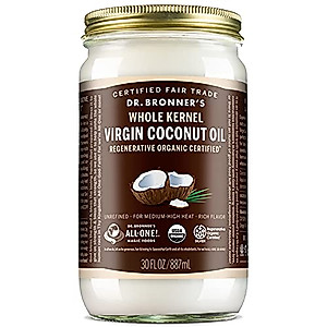 Dr. Bronner's - Organic Virgin Coconut Oil (Whole Kernel, 30 Ounce) - Coconut Oil for Cooking, Baking, Hair and Body, Fair Trade, Vegan, Non-GMO