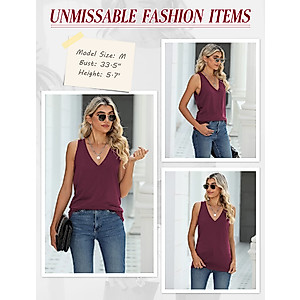 TICTICMIMI Women's Summer V Neck Tank Tops Casual Basic Sleeveless Tanks Cute Loose Tunic Shirts Mulberry