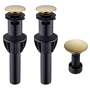 Brushed Gold 2 Pack Pop up Drain Stopper with Overflow, Push Button Sink Drain for Bathroom Sink Vessel Sink Vanity Sink, Pop up Sink Drain Bathroom Sink Drain, Push Sink Stopper