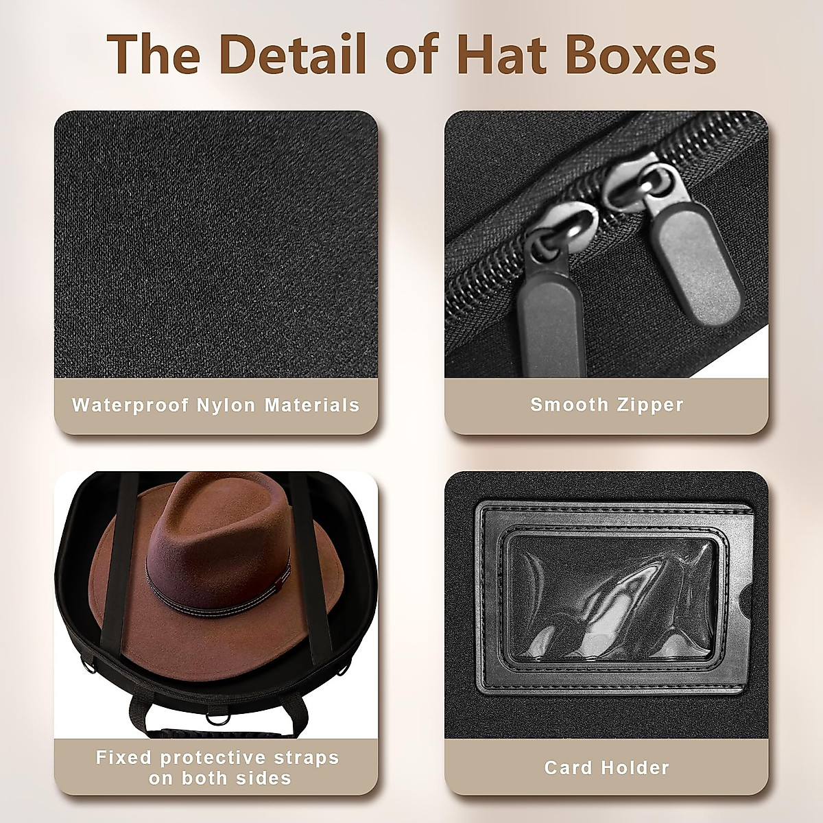 LVKAYCE Travel Hat Carrier Case, Travel Hat Case, Travel-Anti-Pressure Hat Storage Box with Carrying Handle, Shoulder & Luggage Straps, for Cowboy, Panama & Tweed Hats-Large