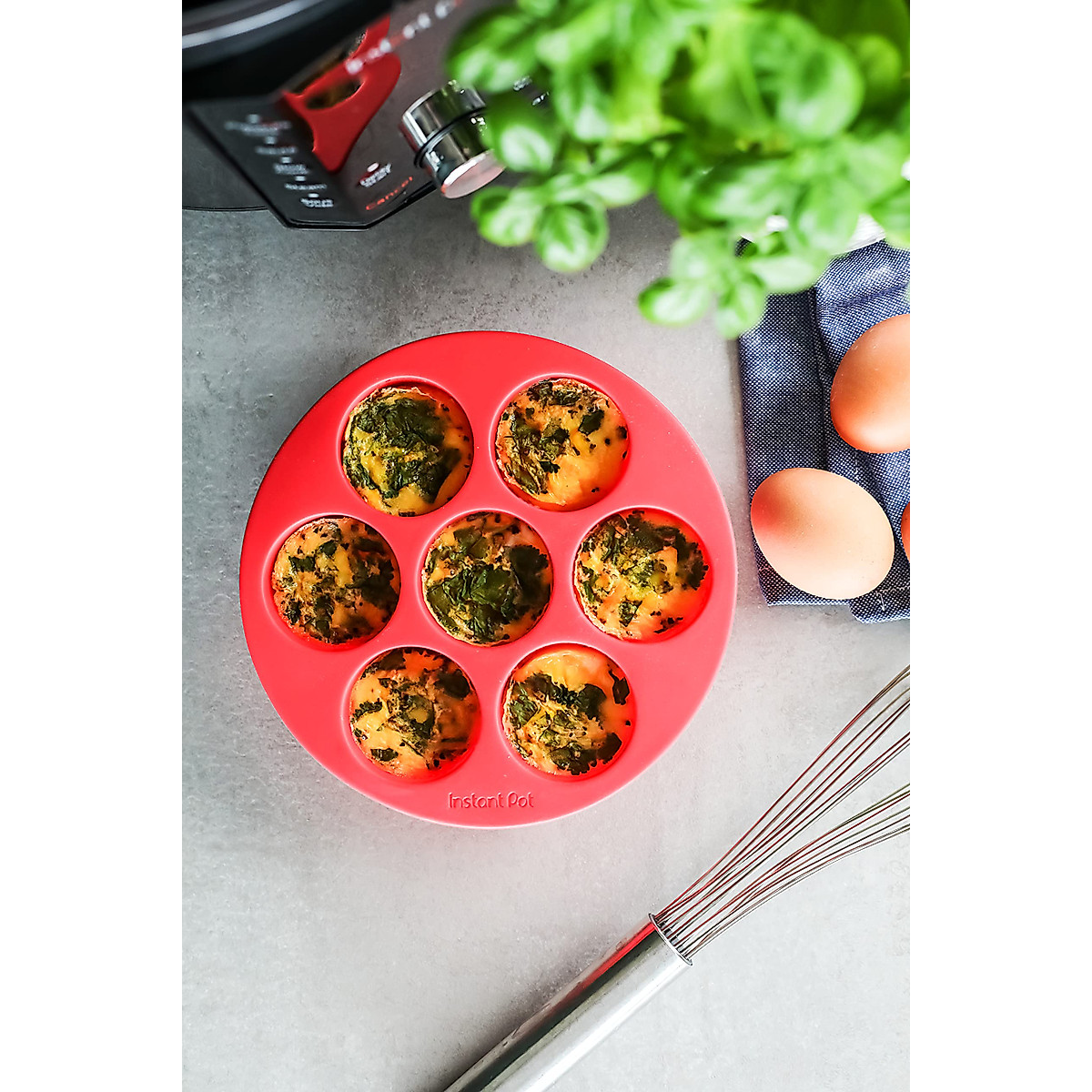 Instant Pot - 5252242 Instant Pot Official Silicone Egg Bites Pan with Lid, Compatible with 6-quart and 8-quart cookers, Red