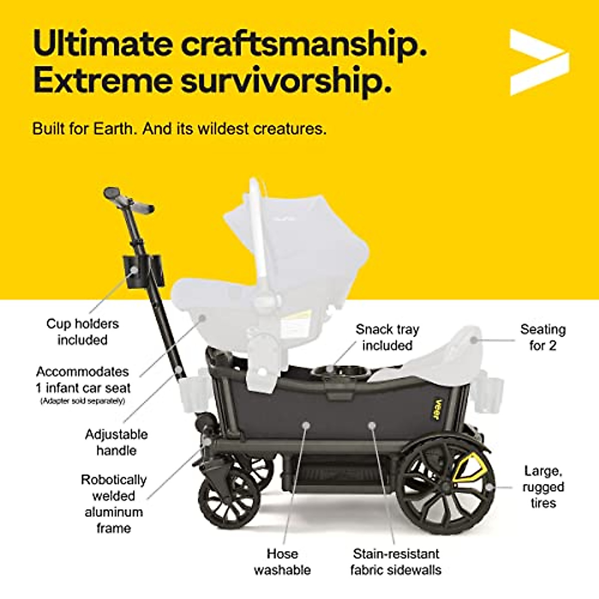 Veer Cruiser | Next Generation Premium Stroller Wagon for Kids | The Feel and Safety of a Premium Stroller with The Fun of a Lightweight, Rugged Wagon | Push/Pull/Push-Along | Fully Collapsible