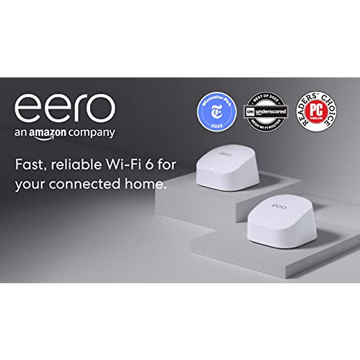Amazon eero 6 mesh Wi-Fi system | Supports speeds up to 500 mbps | Connect to Alexa | Coverage up to 3,000 sq. ft. | 2-pack, one router + one extender, 2020 release