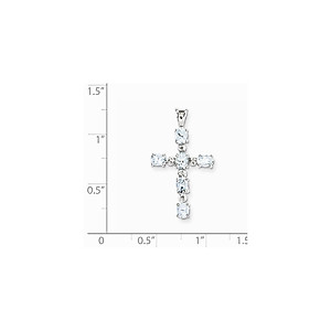 Sonia Jewels Sterling Silver Diamond & Simulated Aquamarine Cross Pendant (16mm x 24mm)