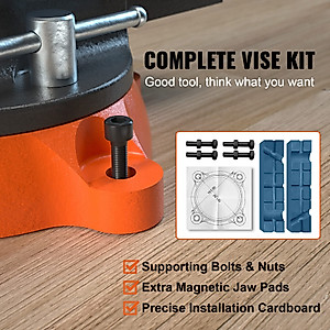 VEVOR Bench Vise, 6.5" Jaw Width 6.5" Forward &9.3" Reverse Opening, 360-Degree Swivel Locking Base Multipurpose Workbench w/Anvil, Heavy Duty Ductile Iron w/Bolts & Nuts, for Drilling, Pipe Cutting