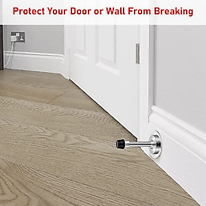 Door Stoppers, Door Stop for Bottom of Door, 3.5 Inch Door Stops No Drill with Sound Dampening Rubber Bumper Tip, Stainless Steel Adhesive Door Stopper Wall Mounted Doorstops, Brushed Nickel, 2 Pack