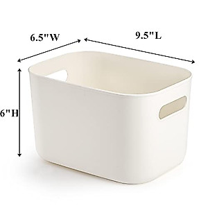 Yopay 6 Pack Plastic Storage Bin with Handle, White Bathroom Kitchen Organizer Bin for School, Office, Classroom, Hand Soaps, Shampoos, Lotion, Conditioners, Hand Towels, Cosmetic, Snacks, Seasoning