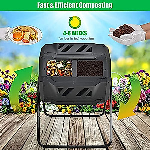 Squareful 43 Garden Compost Bin, 43 Gallon Dual Chamber, Composting Tumbler w/ 2 Sliding Doors & Steel Frame, Large Capacity, Rustproof for All Weather