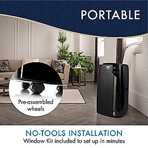 DeLonghi Portable Air Conditioner 14,000 BTU,cool extra large rooms up to 700 sqft,remote,energy saving mode,extremely quiet,dehumidifier,fan,programmable,window venting kit,AC Unit for room,EX390LVYN