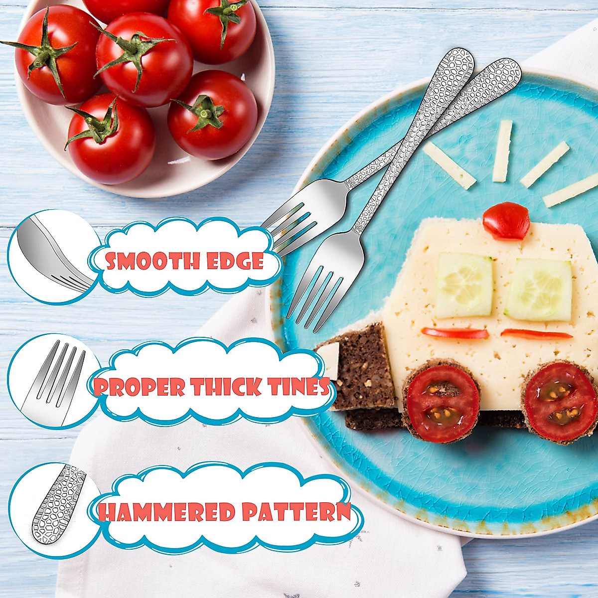 9-Piece Stainless Steel Kids Forks, HaWare Toddler Forks, Kids Silverware Preschooler Utensils, Baby Forks for Self Feeding, Mini Flatware Set for Home Kitchen School, Healthy and Dishwasher Safe