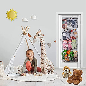 YYCWYSH Stuffed Animal Storage,Over The Door Organizer Storage Large Plush Toy Organizer with 4 Large Pockets, Stuffed Animal Net or Hammock Baby Accessories Holder for Girls Boys Kids Room White