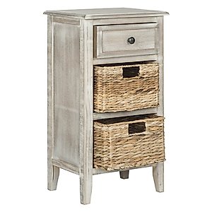 Safavieh Home Collection Everly Drawer White Wash 1-Drawer 2 Removable Baskets Side Table