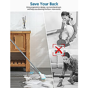 SEVENMAX Floor Scrub Brush with Long Handle, Deck Grout Brush 2 in 1 Scrubber Brush Stiff Bristles Adjustable Carpet Cleaning Brush for Kitchen, Tub, Bathroom, Tile