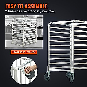 VEVOR Bun Pan Rack, 10-Tier Commercial Bakery Racks with Brake Wheels, Aluminum Racking Trolley Storage for Half & Full Sheet, Speed Rack For Kitchen Home, Bread Baking Equipment, 26"L x 20.3"W x 39"H