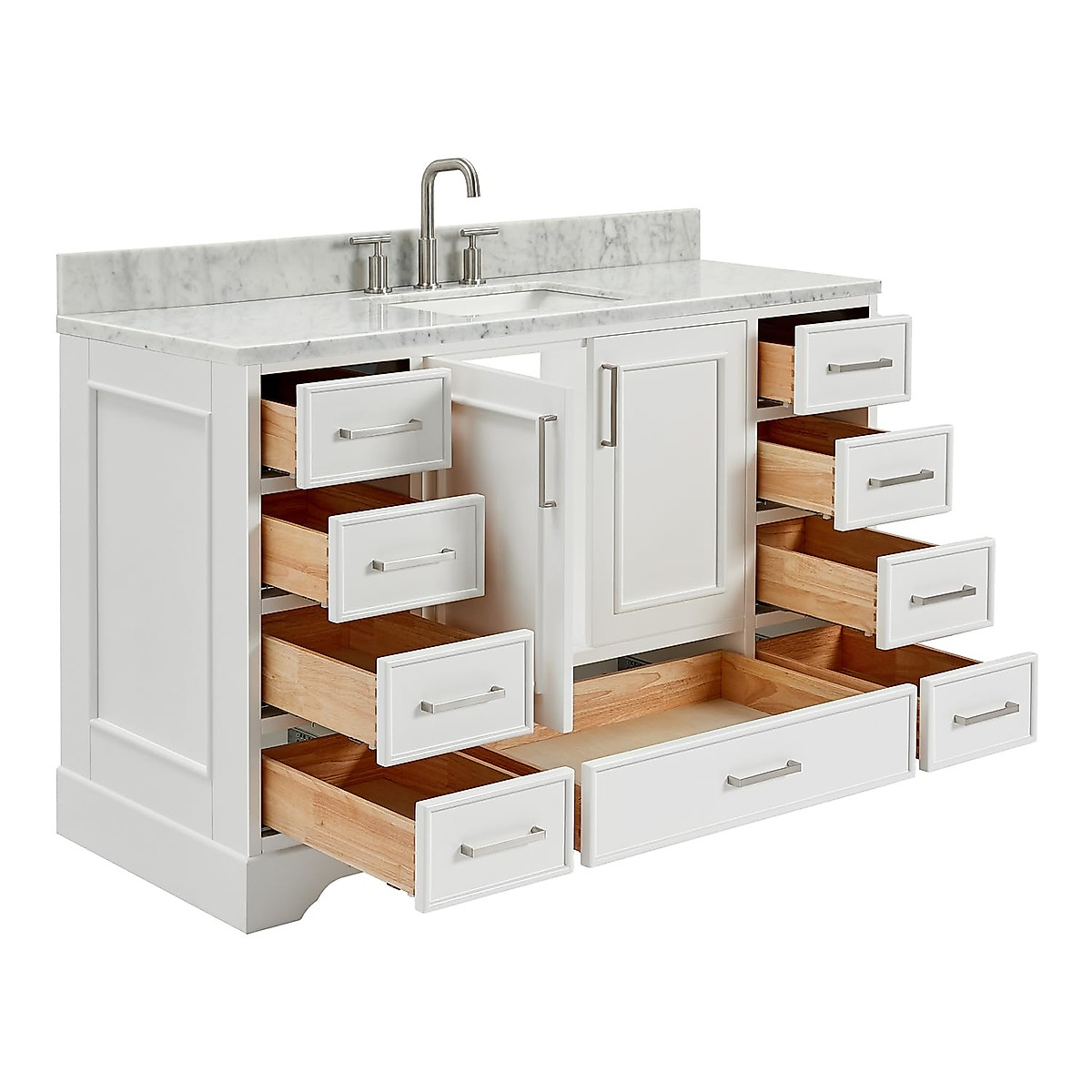 ARIEL Stafford 55 Inch Single Rectangle Sink Vanity with Carrara White Marble Countertop W/0.75" Edge in White