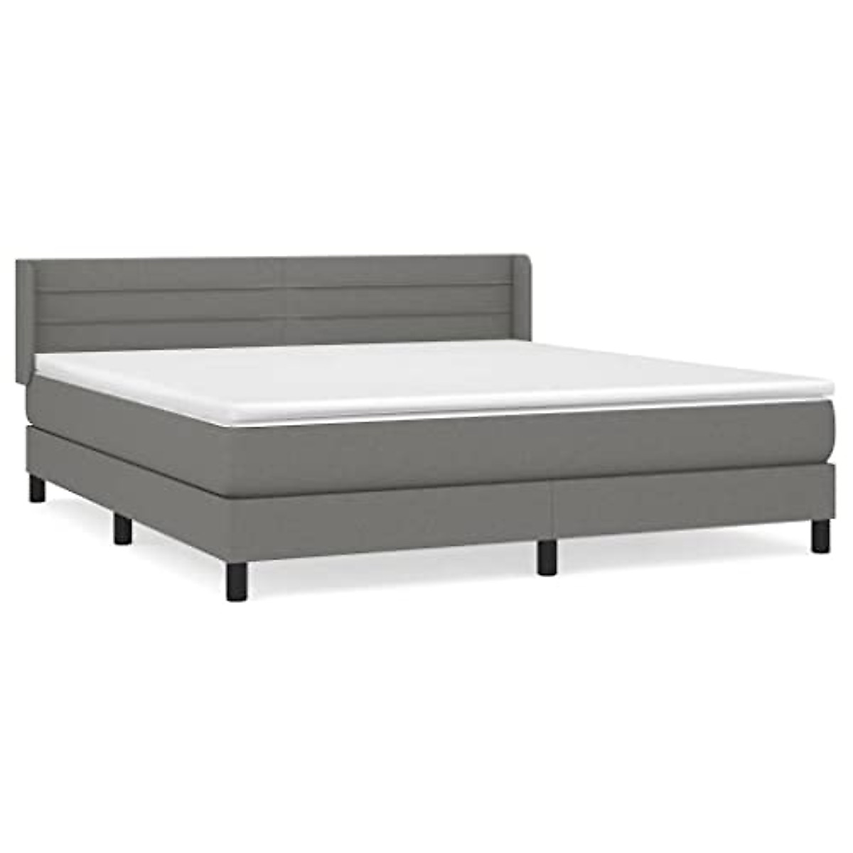 loibinfen King Size Box Spring Bed with Mattress Set, Included 1 x Bed Frame/1 x Headboard with Ears-A/1 x Mattress/1 x Mattress Topper, Dark Gray 76"x79.9" Fabric with Black Legs (Style D)