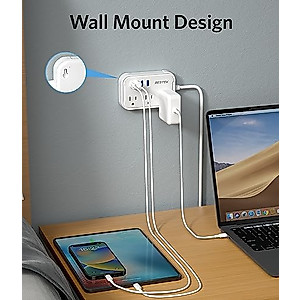 BESTEK Travel Power Strip, Cruise Ship Essentitals with USB C,Flat Plug Extension Cord with 3 Outlets 4 USB Ports(1 PD20W),5 ft Desk Wall Outlets Extender,Non Surge Protector for Cruise