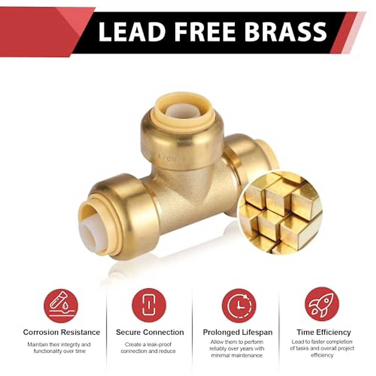 10 Pieces EFIELD 3/4 Inch Tee Push-Fit Fitting to Connect Pex, Copper, CPVC with a Disconnect Clip