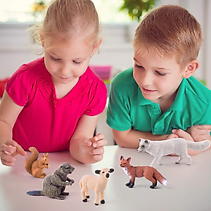 TUPARKA 10 Pcs Forest Animals Figures, Miniature Woodland Creatures Figurines Squirrel, Rabbit, Fox, Sheep, Beaver, Deer Figurines Woodland Cake Topper for Birthday Party, Baby Shower, Christmas Party