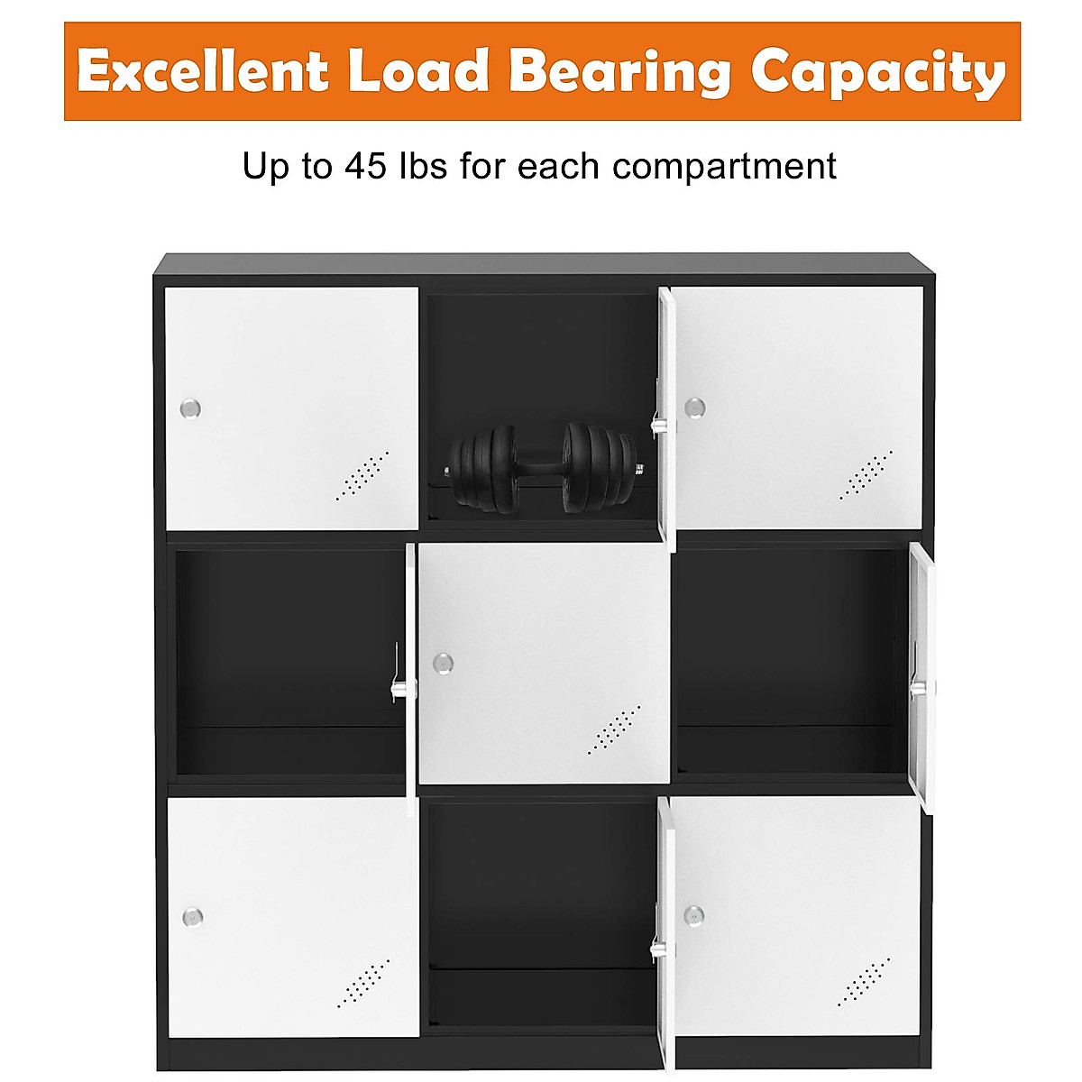 Bonnlo Office Storage Lockers, Metal Locker Storage Cabinet with Doors, Individualized Lockers with 9 Ventilated Doors for Public or Temporary Storage Space, Dorm, Garage, Gym, Locker Room