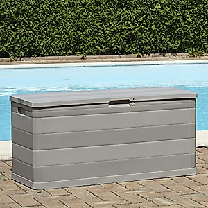 Tidyard Garden Storage Deck Box Plastic 74 Gal Lockable Garden Container Cabinet Toolbox Gray for Patio, Lawn, Poolside, Backyard Outdoor Furniture