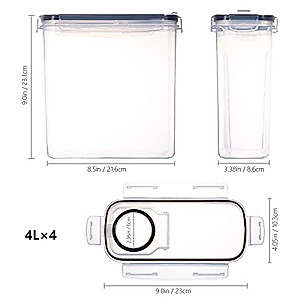 Airtight Food Storage Containers with Lids,BPA Free Plastic Cereal Containers Storage 4 Pack 135.2 fl oz,Kitchen and Pantry Organization storage for Dry Food,Cereal,Flour,Sugar,Include 24 Labels