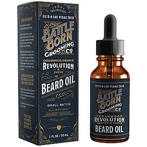 Battle Born Grooming Co Revolution Beard Oil for All Beard Types, Cedarwood, Orange, Clove, 1 oz., All Natural Beard Conditioning Oil