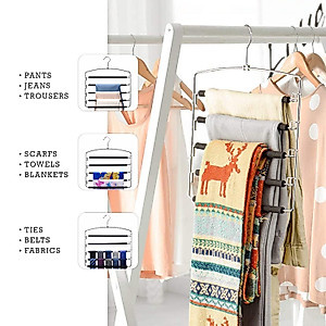 HOUSE DAY Magic Pants Hangers Space Saving, 2 Pack Metal Closet Organizer, Multiple Hangers with Padded Swing Arm, 5 Tier Non Slip Pant Hanger for Pants, Jeans, Leggings, Slacks (Black)