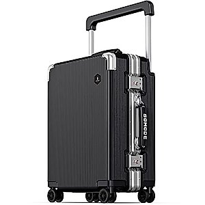 SOMODE LA SERIES Carry On Luggage 20inch Wide Handle Suitcase,Hardshell with Aluminum Frame,Supper-low noise Spinner Wheels & TSA Lock, Business Travel Carry-On Luggage (Black)