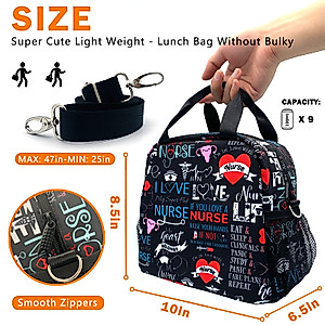 Nurse Lunch Bag Insulated Lunch Box Small Lunch Tote Bags with Water ​Bottle Holder, Adjustable & Removable Shoulder Strap Lunch Box for Women Men