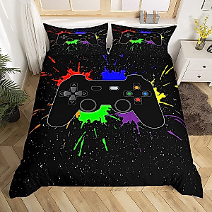 Gamer Bedding Sets for Boys, Gaming Duvet Cover Set Twin Size,Boys Video Games Comforter Cover,Playstation Designs Bed Set for Teen Boys Bedroom,Gamepad Controller,2 Piece with 1 Pillow Sham