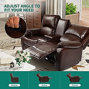 YITAHOME Loveseat Recliner, Manual Double Sofa Loveseat, Home Theater Seating with Storage Console, Double Recliner RV Sofa with Cup Holders and Side Pocket for Living Room