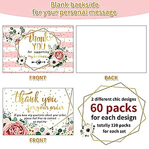 120 Mini Thank You for Your Order Business Cards Shopping Purchase Thanks Greeting Cards to Customer, Floral Design Appreciation Cards for Small Business Owners Sellers, 3.5 x 2 Inch