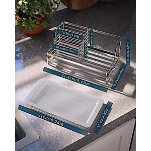 Consumest Sink Caddy, 5-in-1 Sponge Holder Kitchen Sink Caddy Organizer with Removable Drain Tray for Countertop, 304 Stainless Steel Soap Sponge and Dish Brush Holder - Silver (8.43×4.49×4.49 inches)