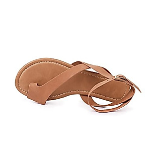 Vayfio Women's Ankle Strap Flat Sandals Casual Thong with Metal Buckle Cute Summer Shoes, Brown, US Women 11