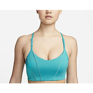 Nike Women`s Yoga Dri-FIT Indy Light-Support Padded Metallic Tape Sports Bra (A(DD1407-356)/M, Medium)