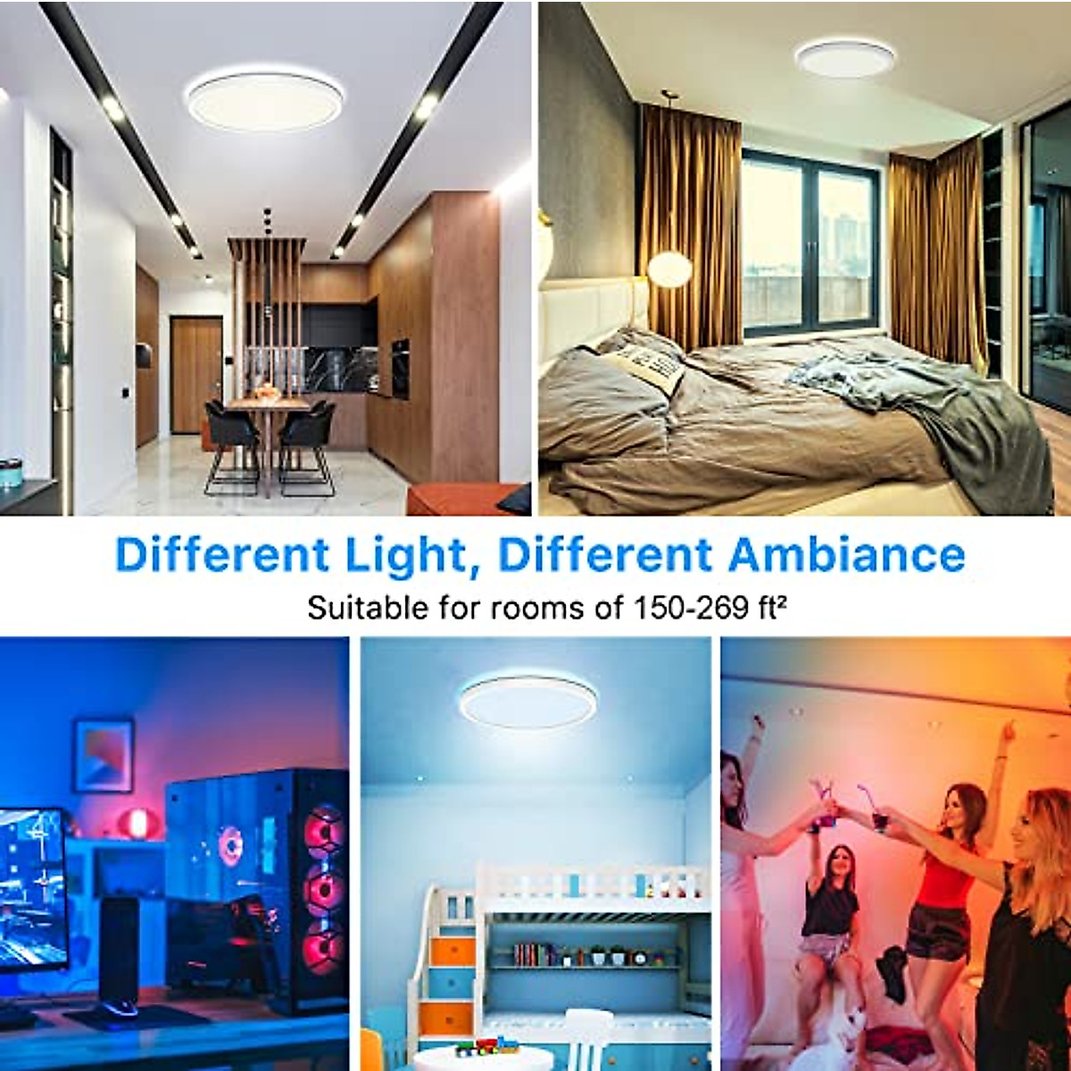 BLNAN RGB LED Flush Mount Ceiling Light, 12Inch 24W Dimmable 3000K-6500K Color Changing Light Fixture with Remote Control, Round Ultra Thin Low Profile Hardwired Lamp for Bedroom Kid Room Party