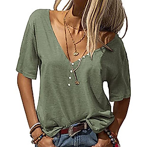 NIUBIA Women's Fashion Summer V-Neck Half Sleeves Oversized T Shirt Casual Loose Basic Tops Green