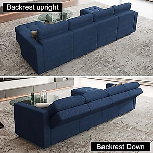 Belffin Fabric Modular Convertible Sectional Sofa U Shape Pull Out Couch with Ottomans 6 Piece Sofa Sectional Set Sleeper Couch with Double Reversible Chaises and Storage for Living Room Blue