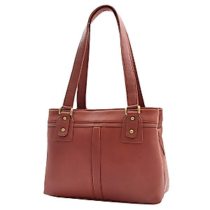 A1 FASHION GOODS Womens Leather Shoulder Bag Multi Zip Pockets Casual Handbag Polly (Brown)