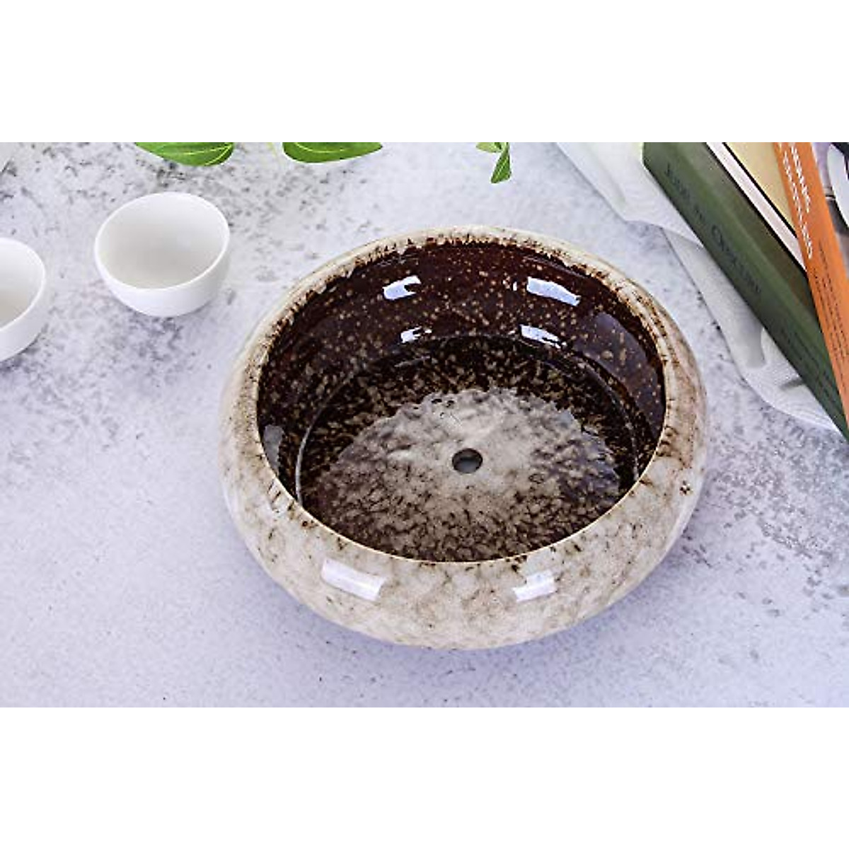 VanEnjoy 7.3 inch Round Large Shallow Succulent Ceramic Glazed Planter Pots with Drainage Hole, Bonsai Pots Garden Decorative Cactus Stand Flower Container (White)